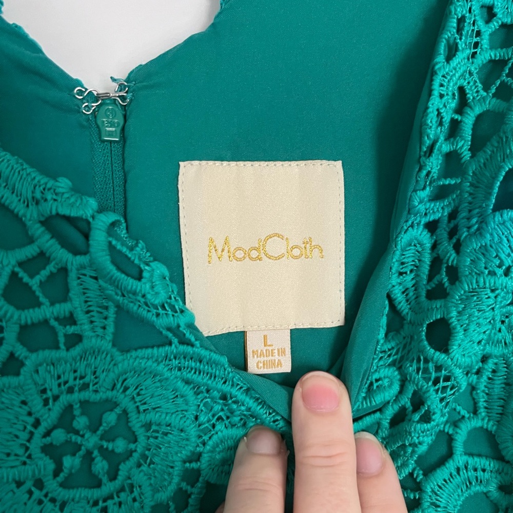 Modcloth Emerald Green Lace Crochet Midi Dress Scallo… - Gem
